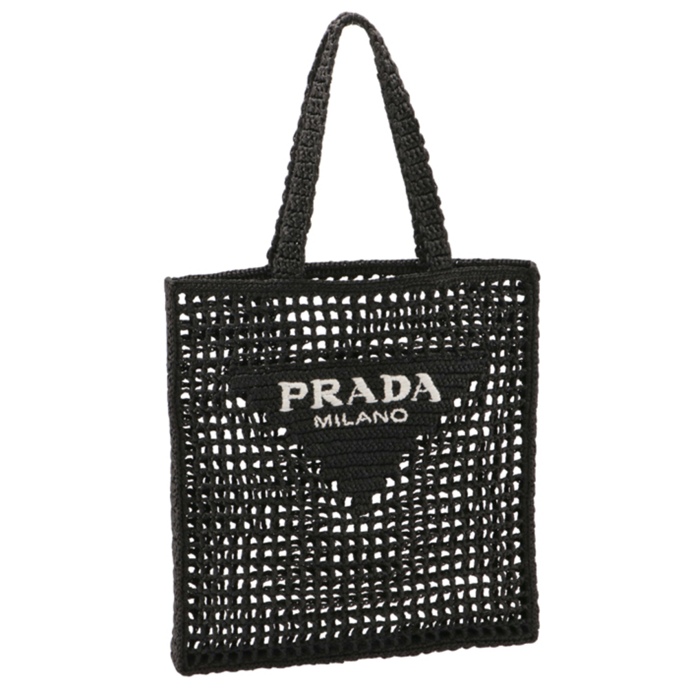 Prada Raffia Tote Triangle Logo Straw Bag Black - Gem